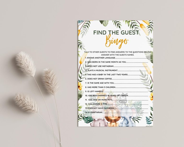 Safari Themed Find the Guest Bingo Game: Editable Canva Template ...