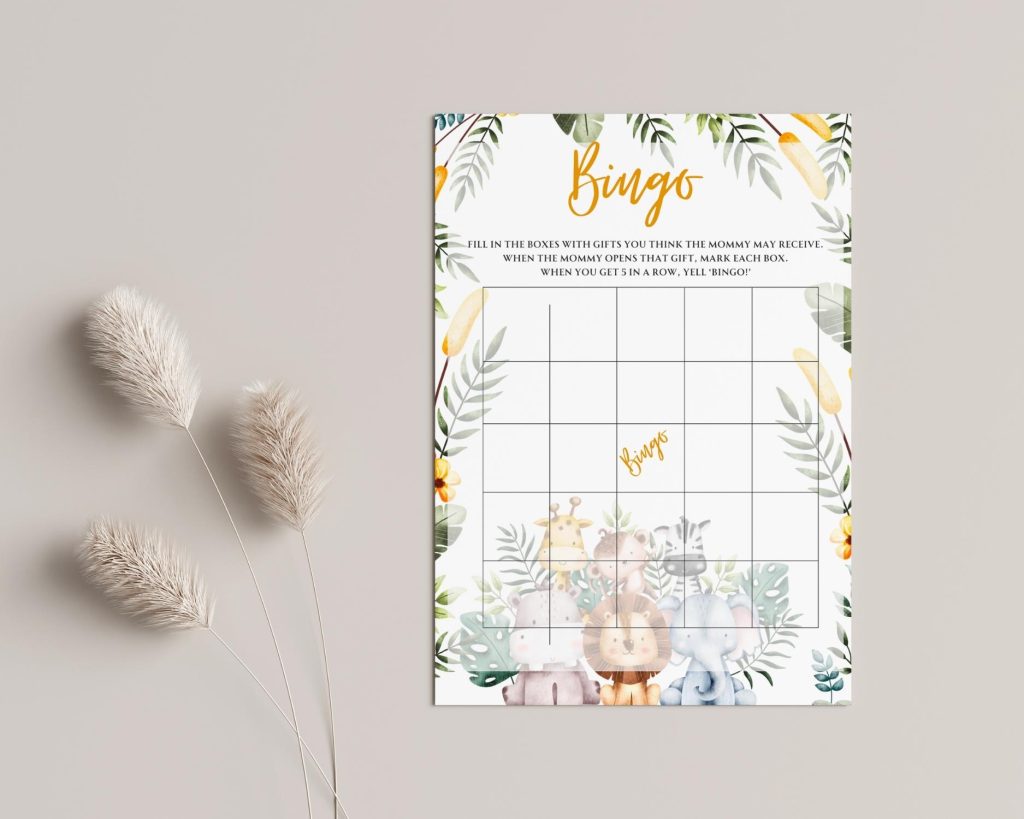 Safari themed Find the guest bingo game: Editable PDF Download for Baby ...