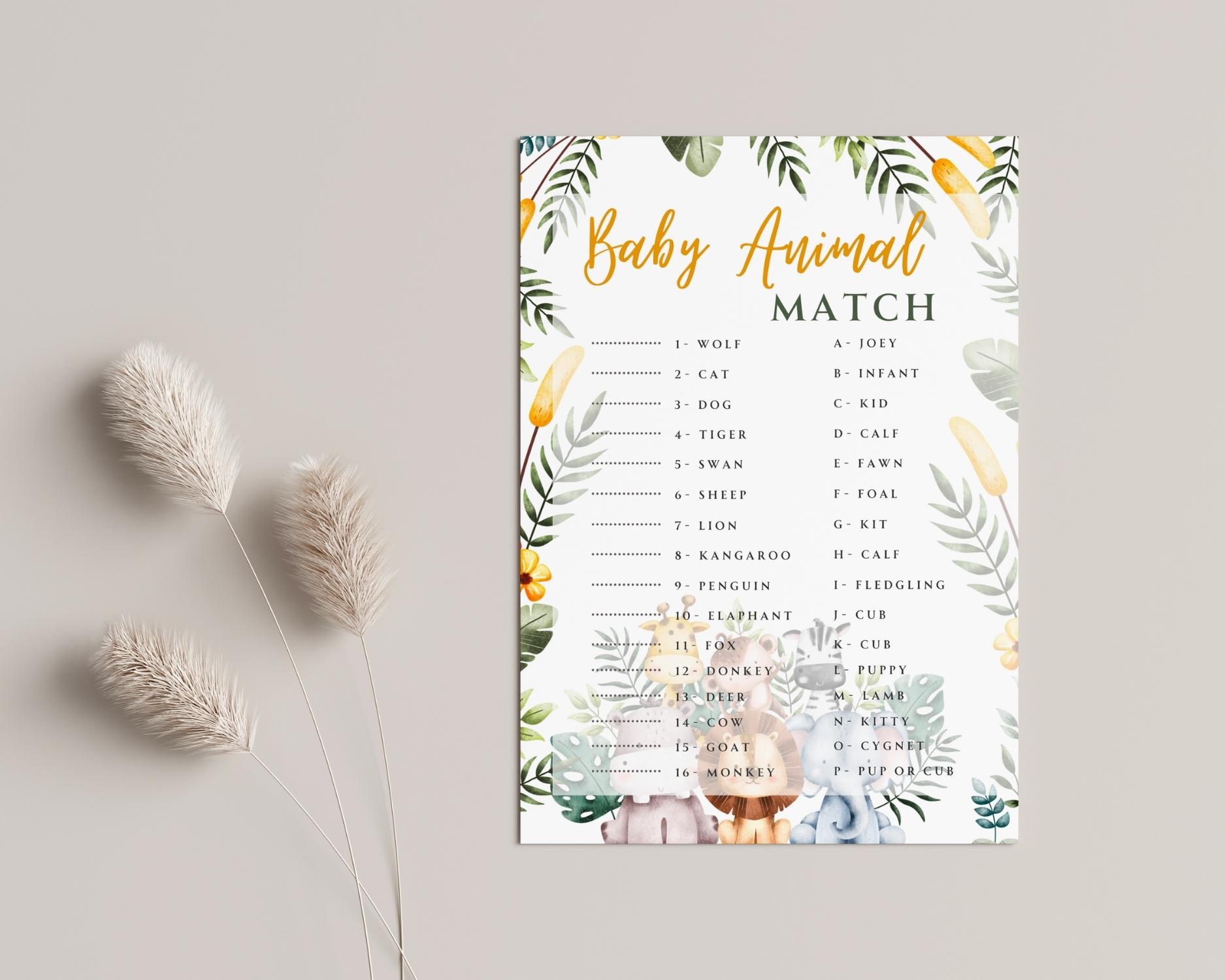 Safari themed Baby animal match game: Editable PDF Download for Baby ...