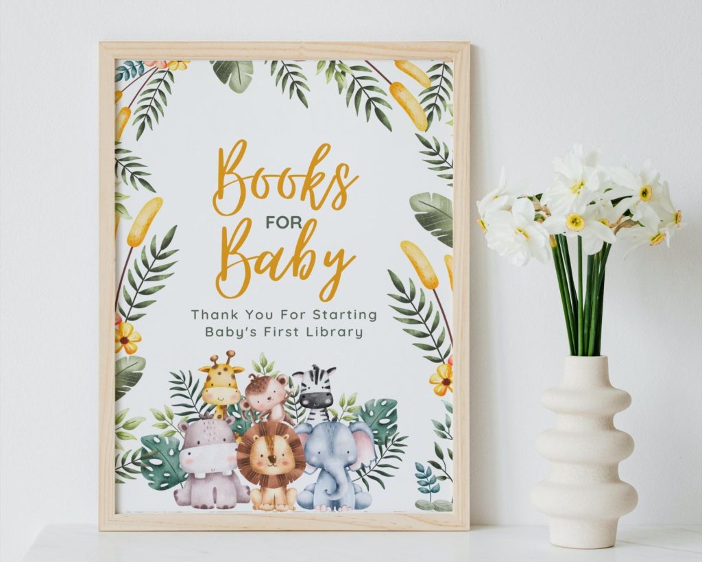 Safari Themed Books for Baby Sign: Printable Library Station Decor for ...