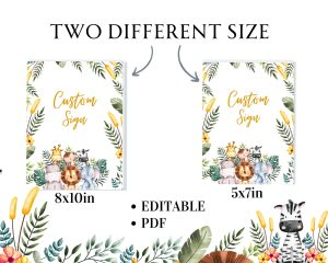 Editable Custom table Sign for baby shower party safari themed ...