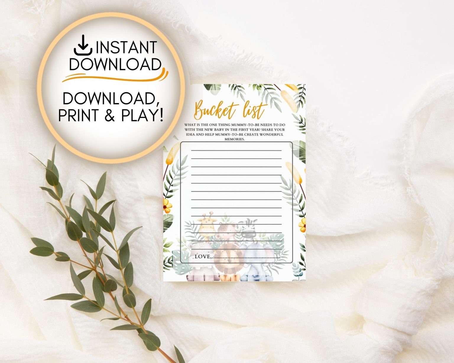 Safari themed Editable baby bucket list game: Editable PDF Download for ...