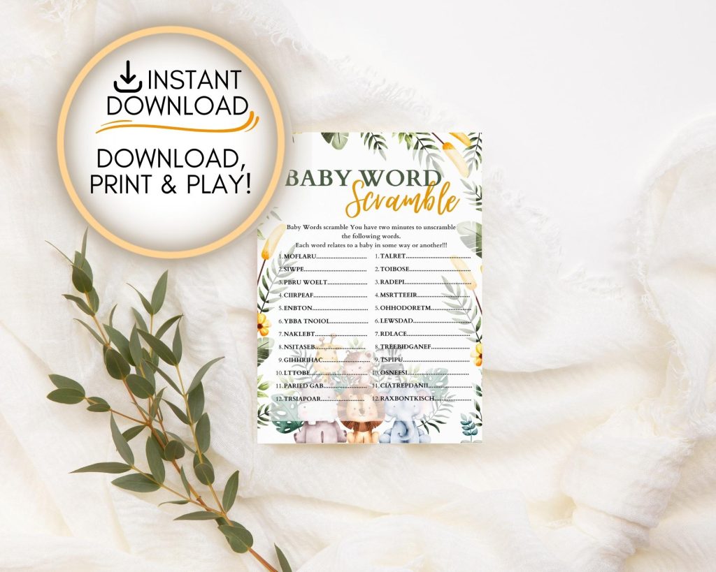 Baby word scramble baby shower game - Planning baby shower