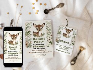 Bambi Themed Invitation and Tags Set: Printable Birthday Party ...