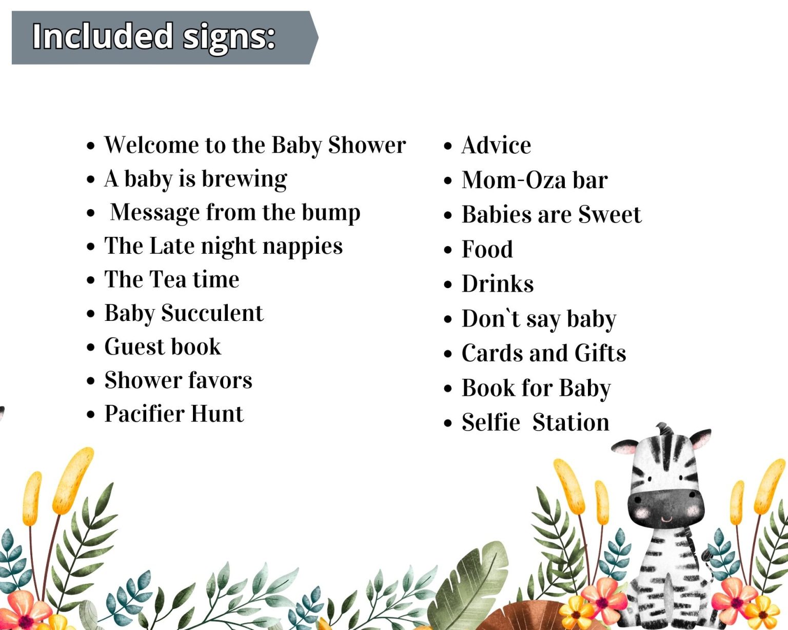 8 Table signs bundle for baby shower party safari themed - Planning ...
