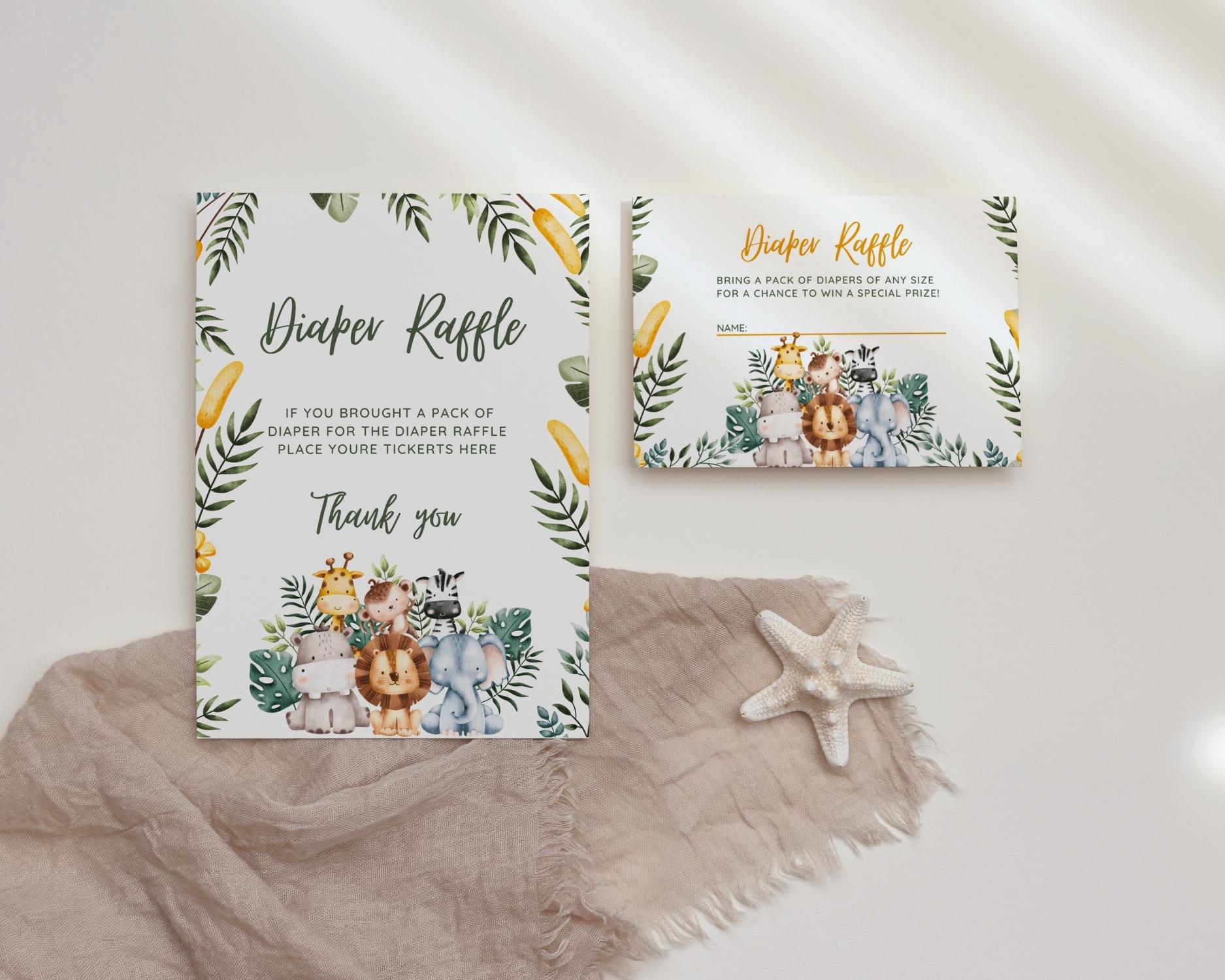 Safari themed Diaper Raffle Set game: Editable PDF Download for Baby ...
