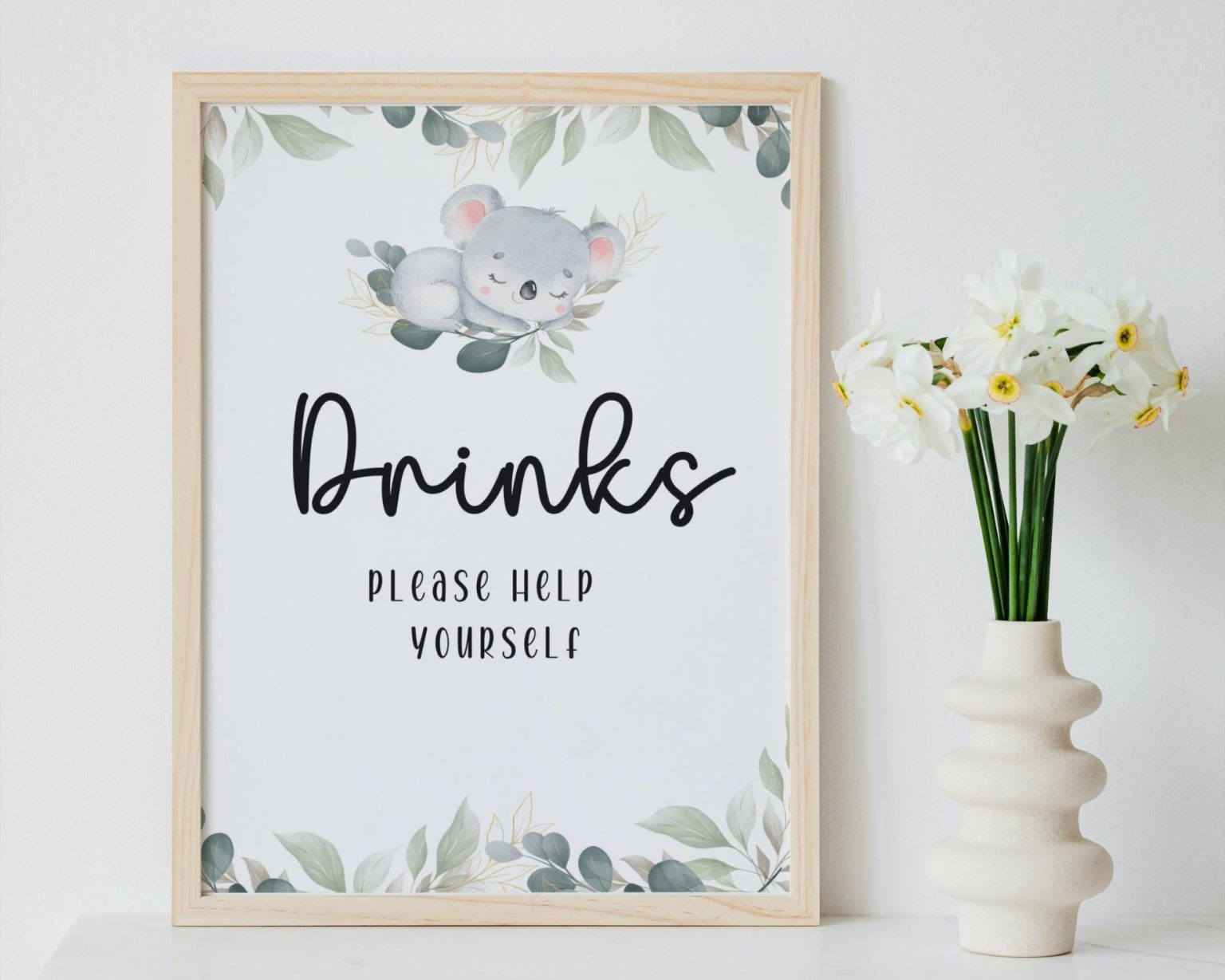 Drinks Table Sign printable for koala themed baby shower party ...