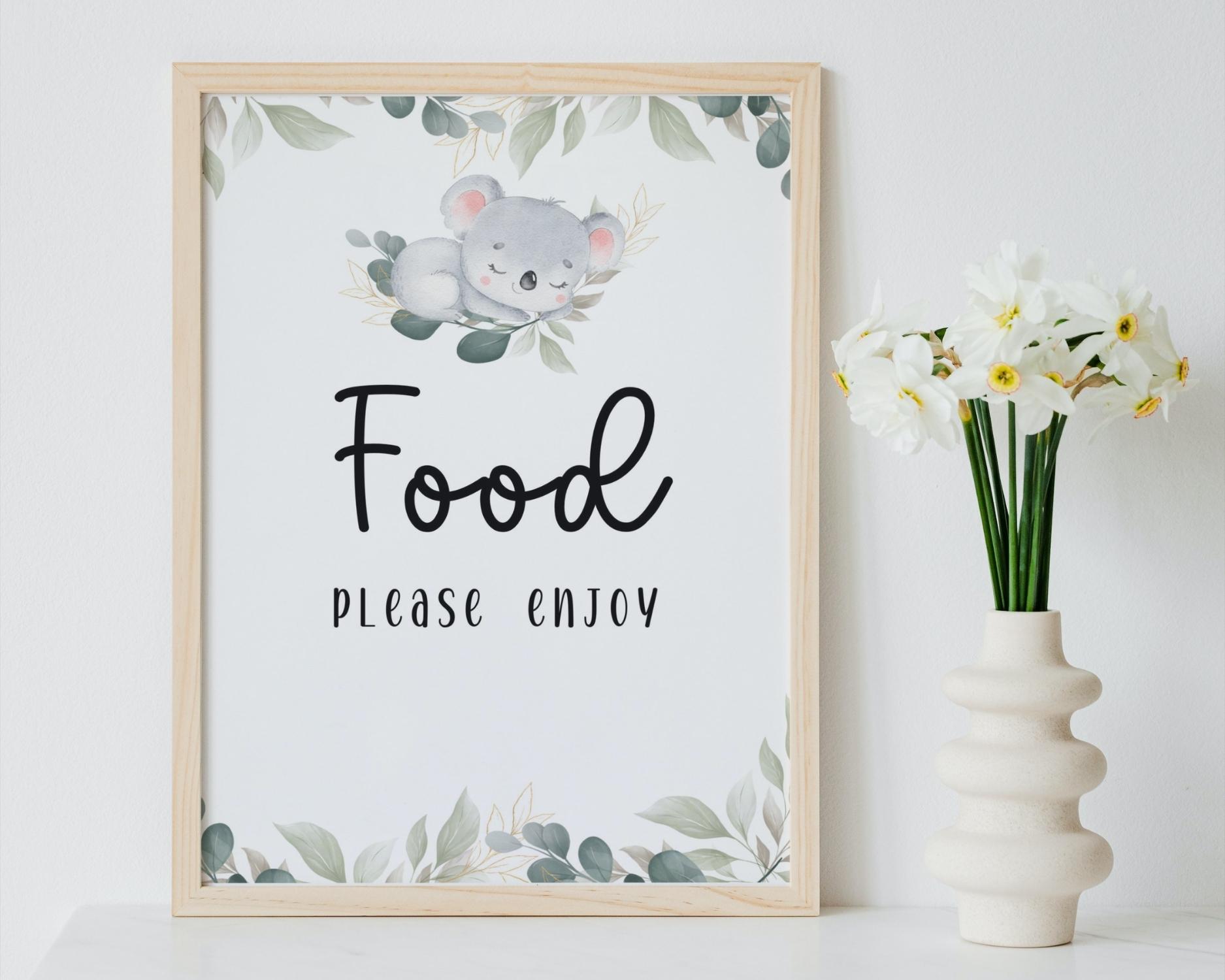 Food table Sign for baby shower koala themed - Planning baby shower