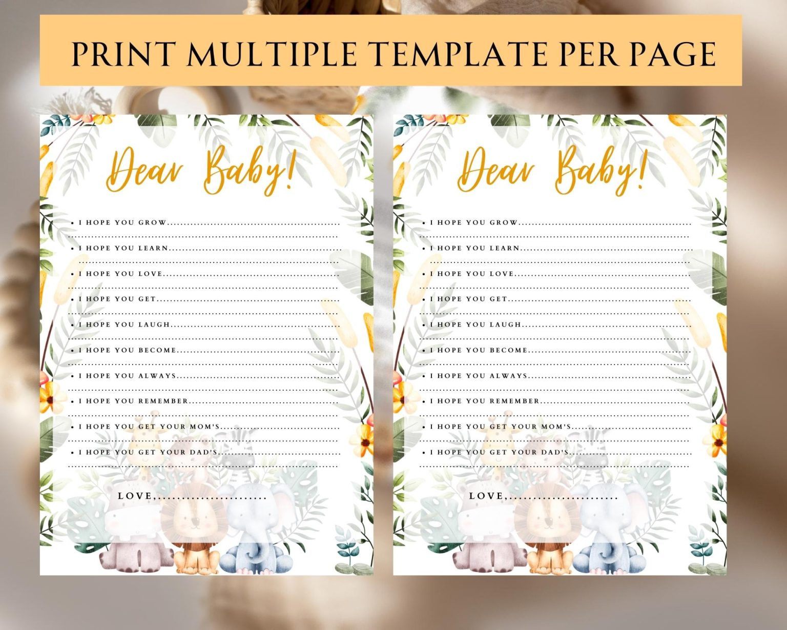Editable Safari Dear Baby Wishes Game: Instant Download PDF, Baby ...