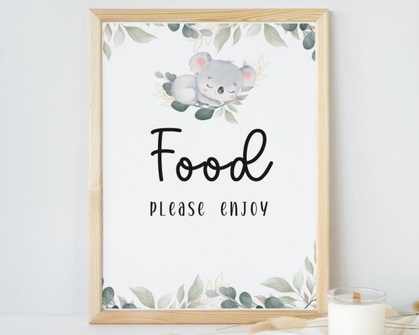 Food table Sign for baby shower koala themed - Planning baby shower