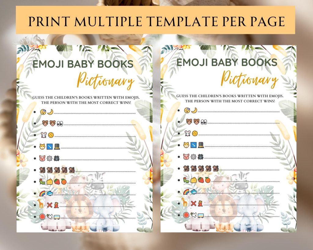 Safari themed Emoji baby book pictionary game: Editable PDF Download ...