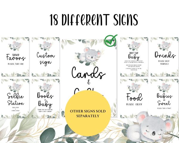 Cards and Gifts Sign printable for koala themed baby shower party ...