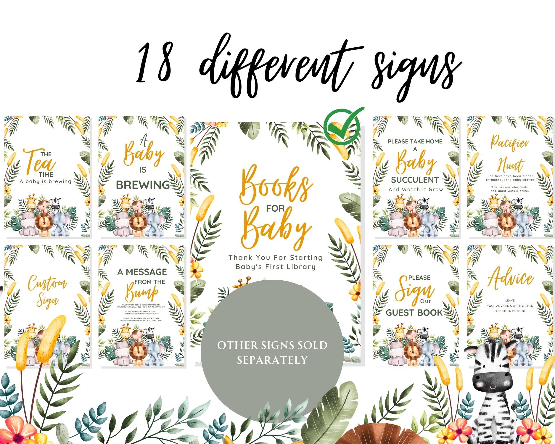 Safari Themed Books for Baby Sign: Printable Library Station Decor for ...