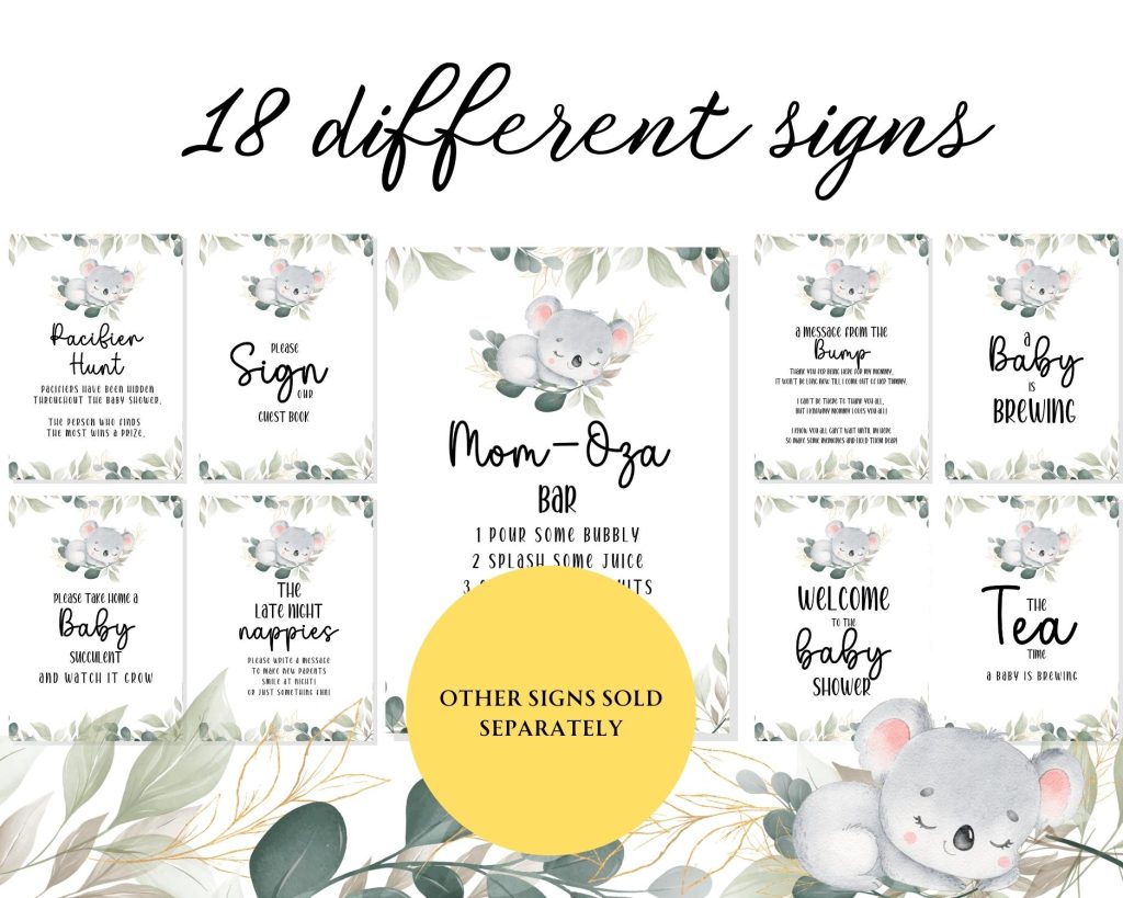 Drinks Table Sign printable for koala themed baby shower party ...