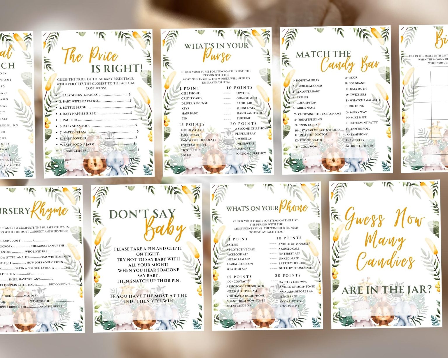 Safari themed Editable baby bucket list game: Editable PDF Download for ...