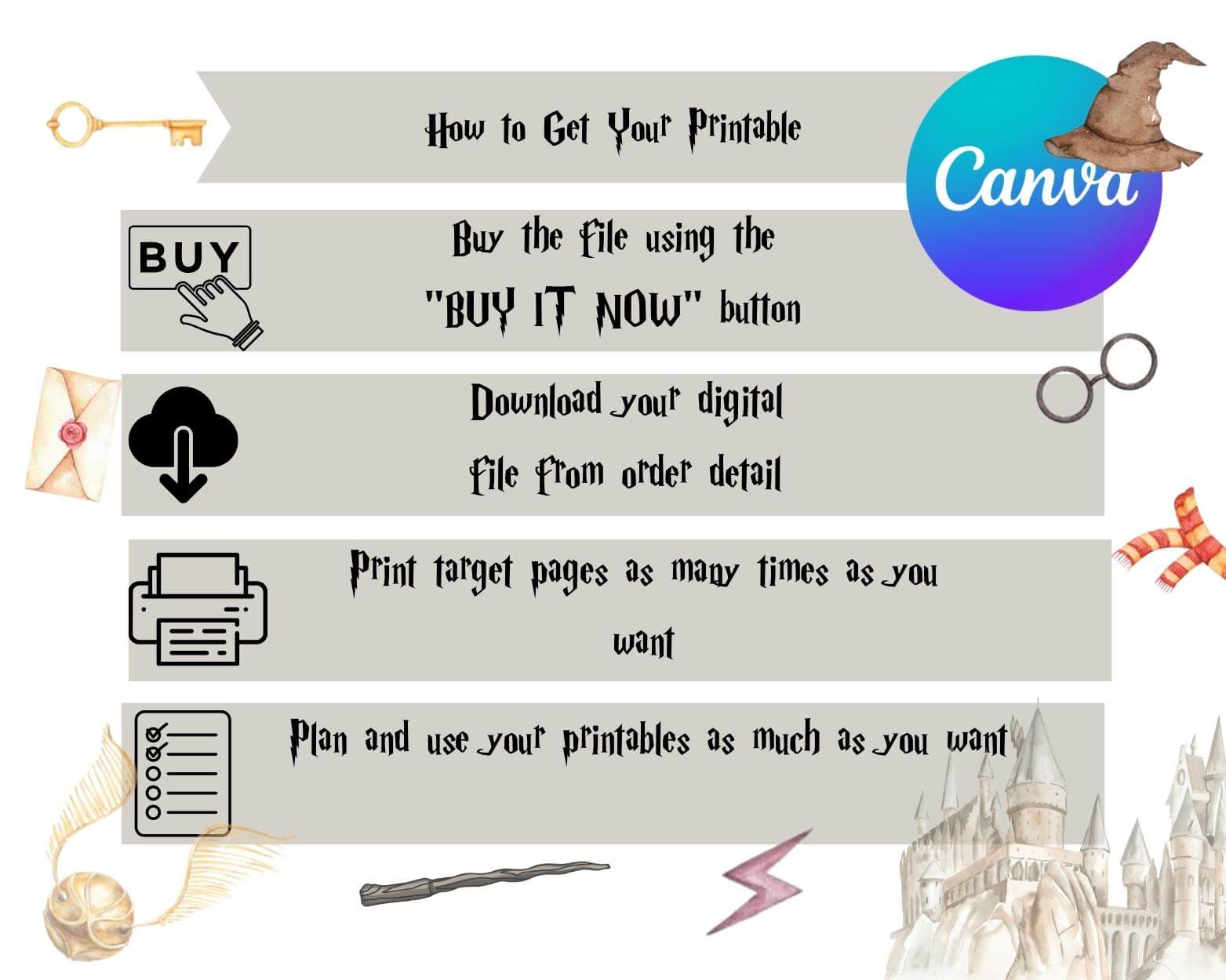 Harry Potter Diaper Raffle Set Printable, Magic school Baby Shower ...