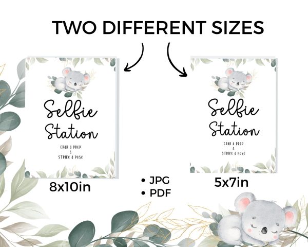 Selfie Station Table Sign printable for koala themed baby shower party ...