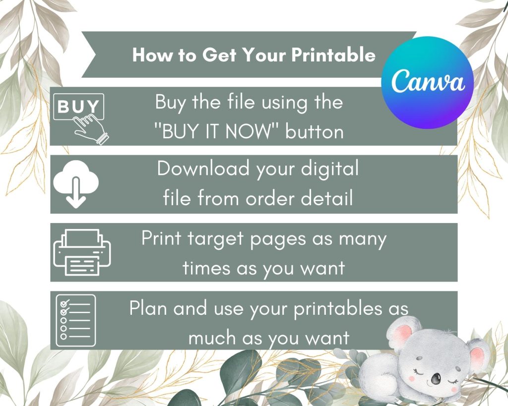 Late night diapers table sign printable for koala themed baby shower ...