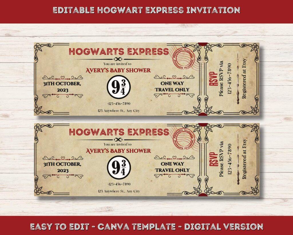 Editable Wizard Train Ticket Invitation, Editable 9 3/4 Express Train ...